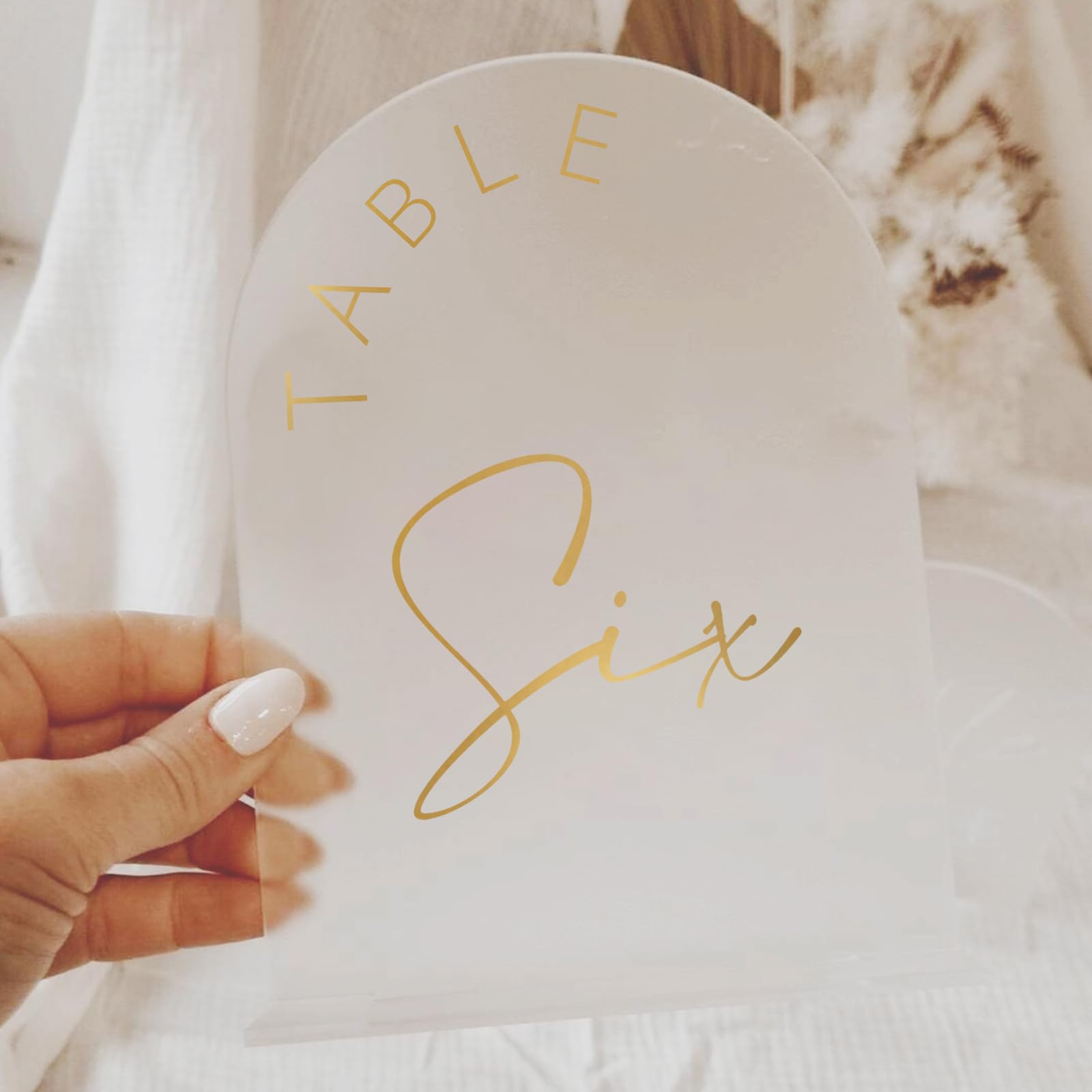 JINMURY Frosted Arch Wedding Table Numbers 1-10 with Stands, 5x7 Inch Frosted Acrylic Arch Sign with Gold Lettering, Frosted and gold Table Numbers for Wedding