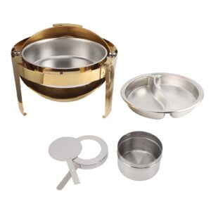 stainless steel alcohol heated round catering food warmer with food pan visible lid for event party holiday gold (2 compartment pan)