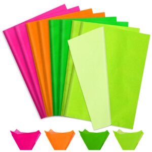 whaline 96 sheets neon tissue paper fluorescent colors gift wrapping paper green yellow pink orange art paper for birthday baby shower glow party diy crafts, 14 x 20 inch