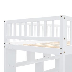 Bellemave Twin Size Loft Bed with Desk, Multifunctional Loft Beds Twin with Bookshelf,Stairs, Wardrobe and Drawer for Kids Boys Girls Bedroom, Solid Wood Loft Bed Frame with Storage,White