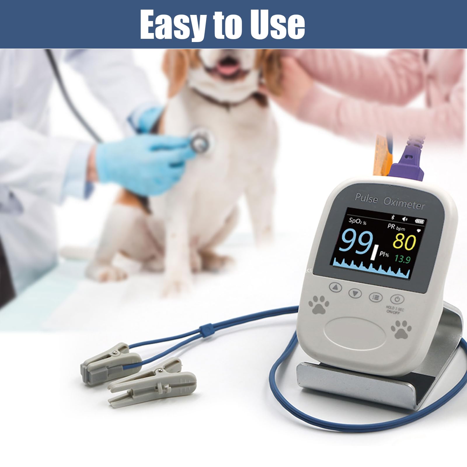 Veterinary Pulse Oximeter for Dogs,Handheld Animal Oxygen Monitor,Bluetooth Veterinarian Spo2 Monitoring Machine for Pet Canine &C at Tongue Probe,Easy to use & Accurate,Battery Powered (Not Included)