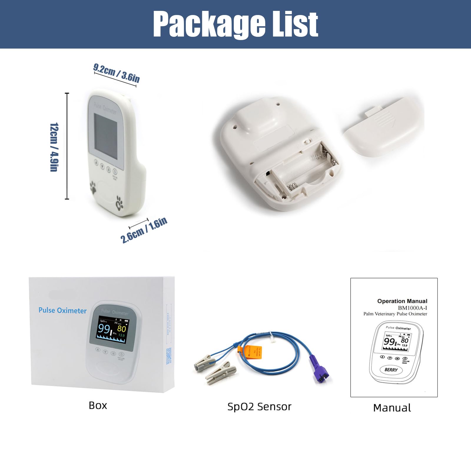 Veterinary Pulse Oximeter for Dogs,Handheld Animal Oxygen Monitor,Bluetooth Veterinarian Spo2 Monitoring Machine for Pet Canine &C at Tongue Probe,Easy to use & Accurate,Battery Powered (Not Included)