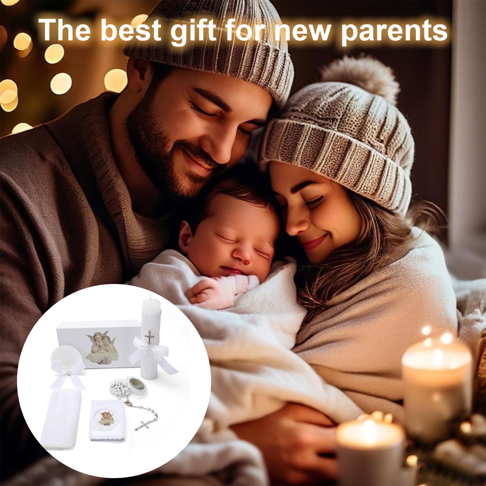 Baptism Candle Set for Boys and Girls,5 PCS Baptism Kit Catholic Candle,Baptism Towel,Shell,Rosary,Bible for Baby Dedication Christening Gift,Velas para Primera Comunión De Niño Bautizo De Niña