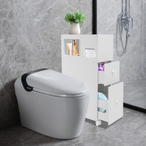 HIYTCU Slim Bathroom Storage Cabinet, Free Standing Toilet Paper Holder, Bathroom Cabinet Slide Out Drawer Storage for Bathroom, Hallway, Living Room, Study, Bedroom