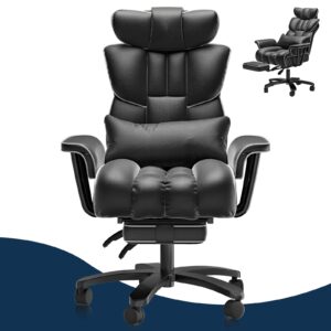 homezeer big and tall office chair 400lbs wide seat, comfortable reclining office chair with footrest, high back leather executive office desk chair with lumbar support for home office