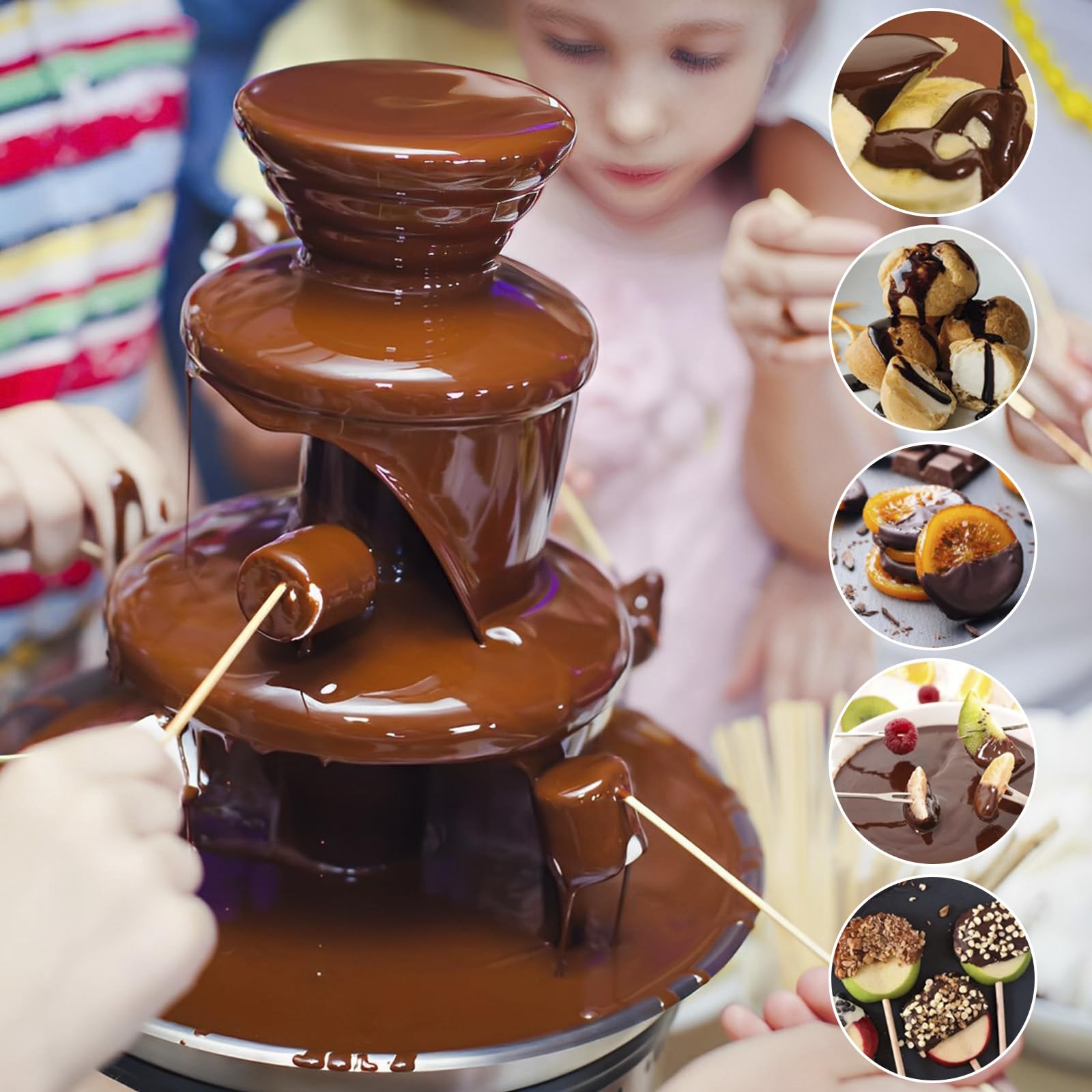 Electric Chocolate Fountain Machine Hold 10oz Chocolate Fondue Fountain Stainless Steel Melting Machine 3 Layer Cheese Fountain Machine Auto Off for Parties Household Candy Liqueur