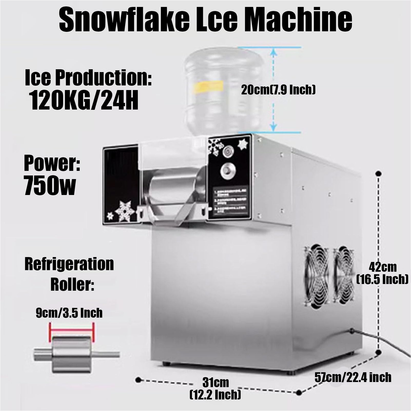 Ice Maker, Snowflake Shaved Ice Machine, 750W Commercial Korean Smoothie Machine, Snowflake Machine, Air Cooling (60KG)