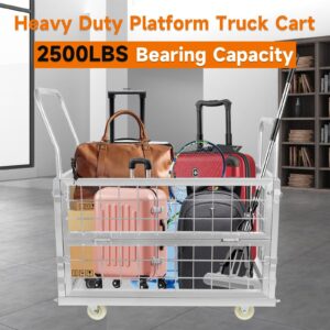 Platform Truck Cart with Cage,5IN1 Multi-Functional Cage Cart,Heavy Duty Flatbed Cart Load 2500LBS,40"×24" Push Cart for Laundry,Grocery, Storage