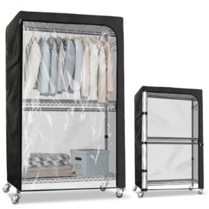 rileytee clothes rack cover,600d heavy duty waterproof clothing racks cover,garment rack cover for rolling wardrobe storage rack with zipper(clear front,45"w x 17.7"dx 80.3"h,cover only)