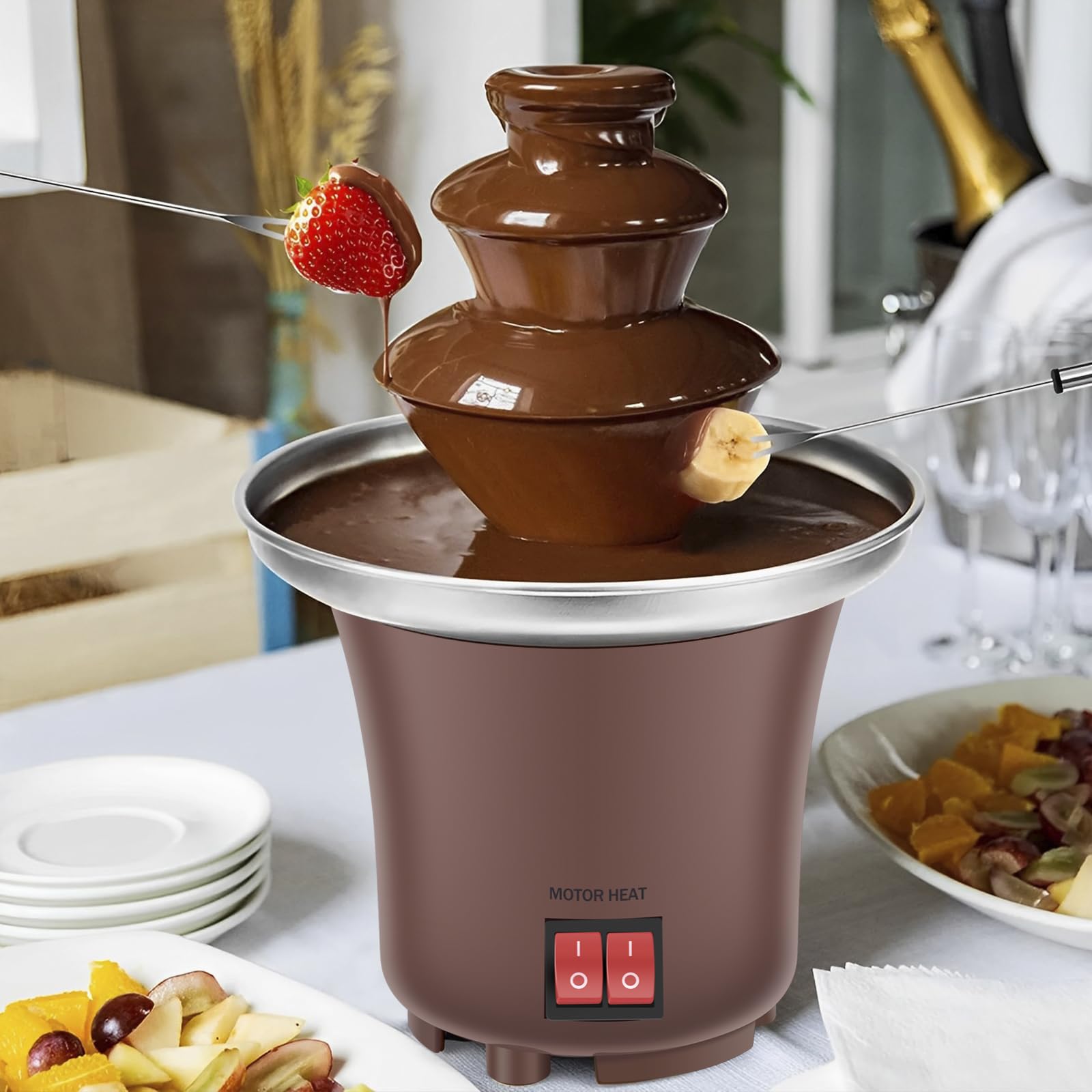 Electric Chocolate Fountain Machine Hold 10oz Chocolate Fondue Fountain Stainless Steel Melting Machine 3 Layer Cheese Fountain Machine Auto Off for Parties Household Candy Liqueur