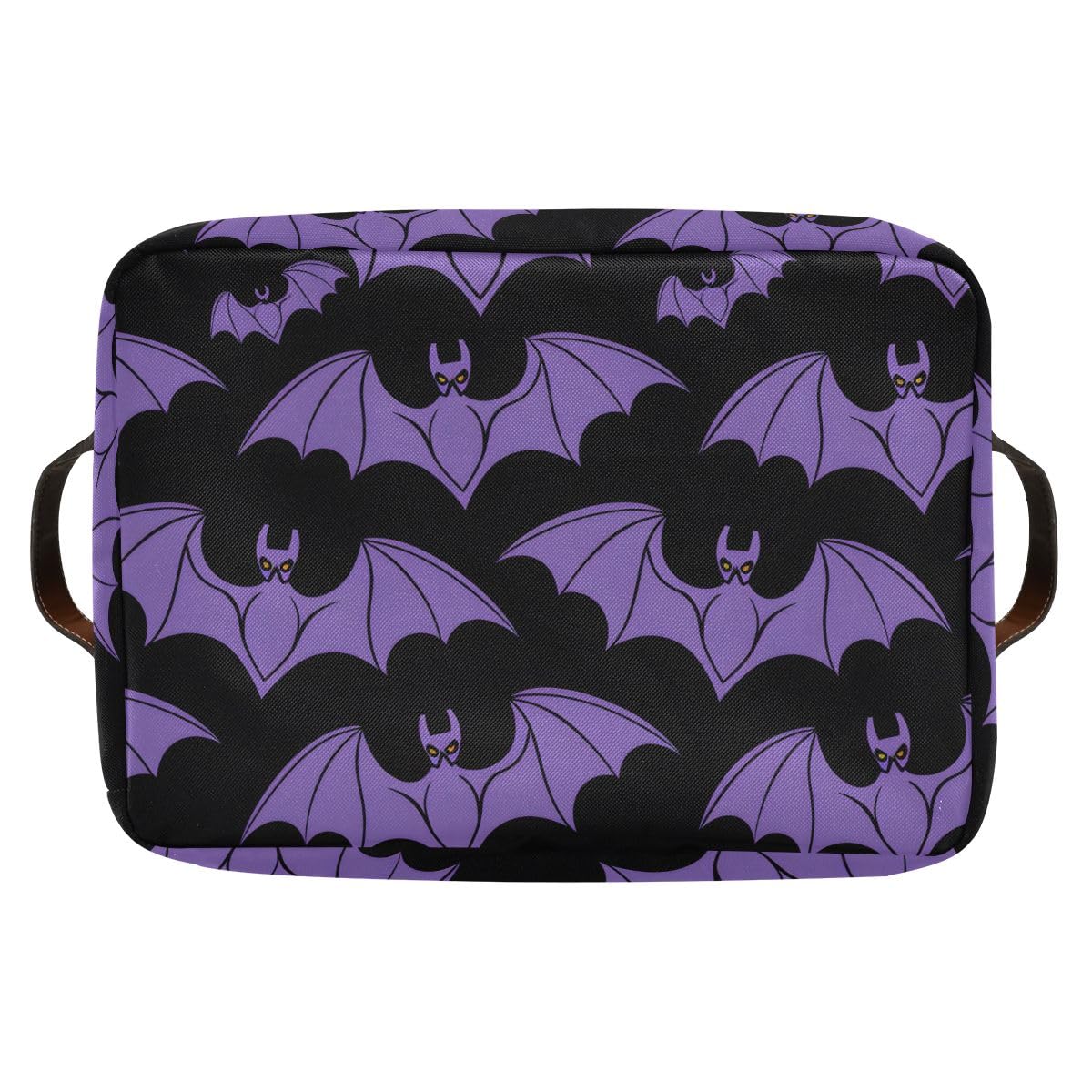 Storage Basket Halloween Purple Bat Canvas Collapsible Box Organizer Bin with Handles