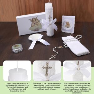 Baptism Candle Set for Boys and Girls,5 PCS Baptism Kit Catholic Candle,Baptism Towel,Shell,Rosary,Bible for Baby Dedication Christening Gift,Velas para Primera Comunión De Niño Bautizo De Niña