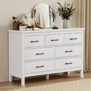 CARPETNAL White Dresser for Bedroom, 7 Drawer Dresser with Wide Drawers and Metal Handles, Woode Dressers & Chests of Drawers for Hallyway, Entryway.