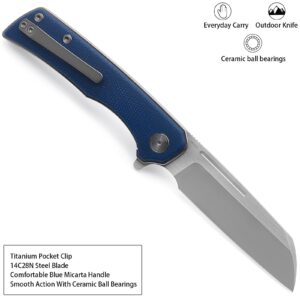 Miguron Knives M Malory Flipper Folding Knife 3.5" 14C28N Satin Blade Blue Micarta Handle Outdoor Camping Hiking Pocket Knife MGR-809MBU