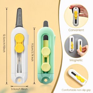 TECHPLUS 2 Pcs Retractable Box Opener – Utility Knife for Cardboard and Package Cutting – Non-Stick Fluorine Coated Serrated Blade – Safety Magnetic Box Cutter