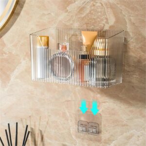 Adhesive Shower Caddy - Shower Shelves - Wall Mounted Small Storage Organizer Box - Plastic Basket, Bottom Open Drains Water, No Drilling, for Bathroom, Pantry, Kitchen, Laundry, Utility Room