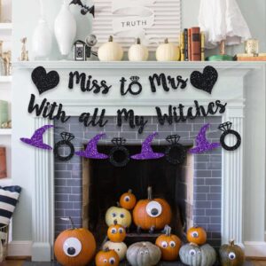 Halloween Miss To Mrs Witches Banner Bachelorette Party Garland Black Heart Ring Purple Hat Bridal Shower Wedding Supplies