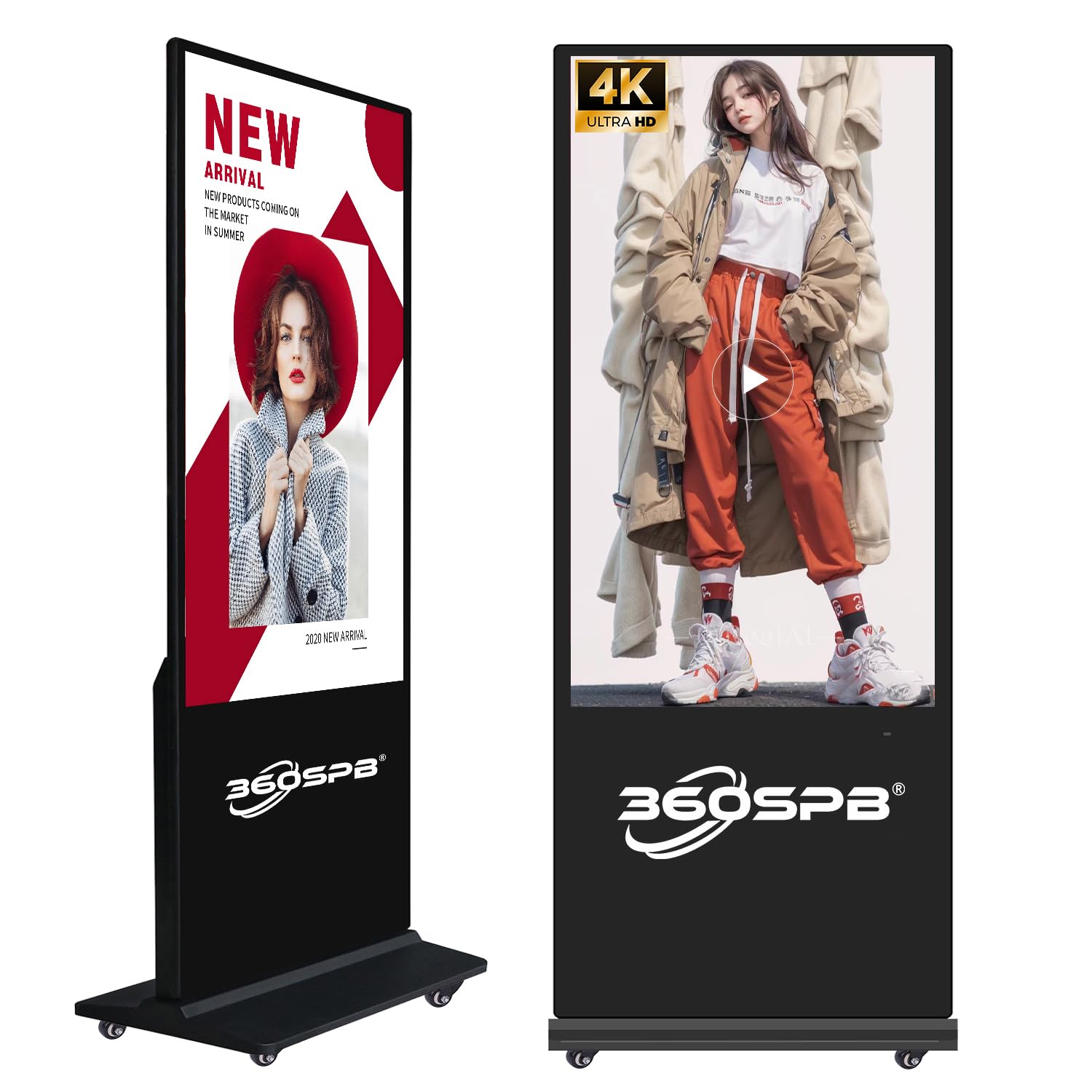 55 Inch Indoor Digital Signage, 4K UHD LCD Touch Screen Floor Standing Digital Signage Interactive Displays, CMS and U-Disk Input Auto ADS Player Android OS