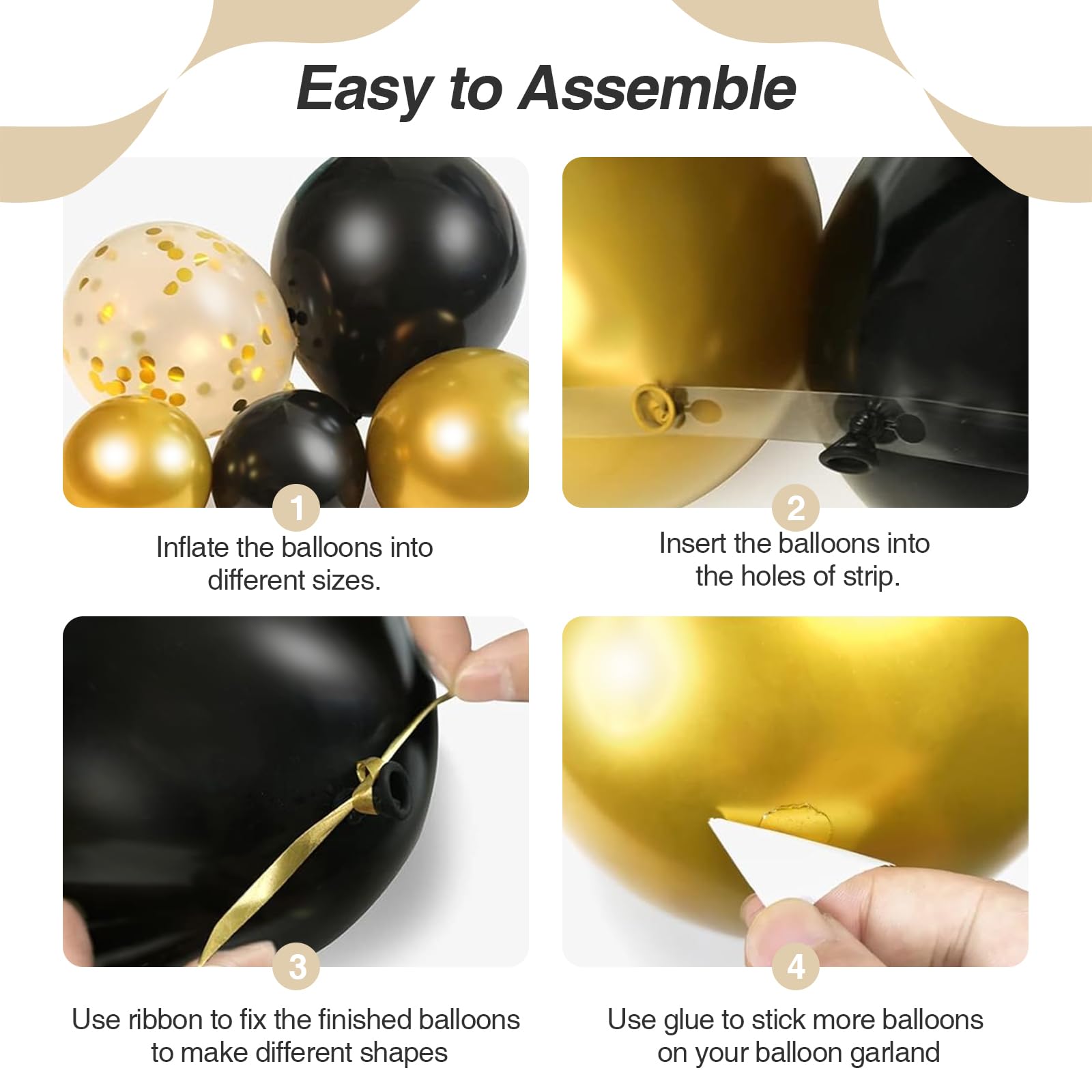 Black and Gold Balloon Arch Kit with 3pcs Starburst Balloons, 5 10 12 18 inch Black and Gold Garland Balloons for Graduation Bachelor Birthday Retirement Anniversary New Year Party Decorations