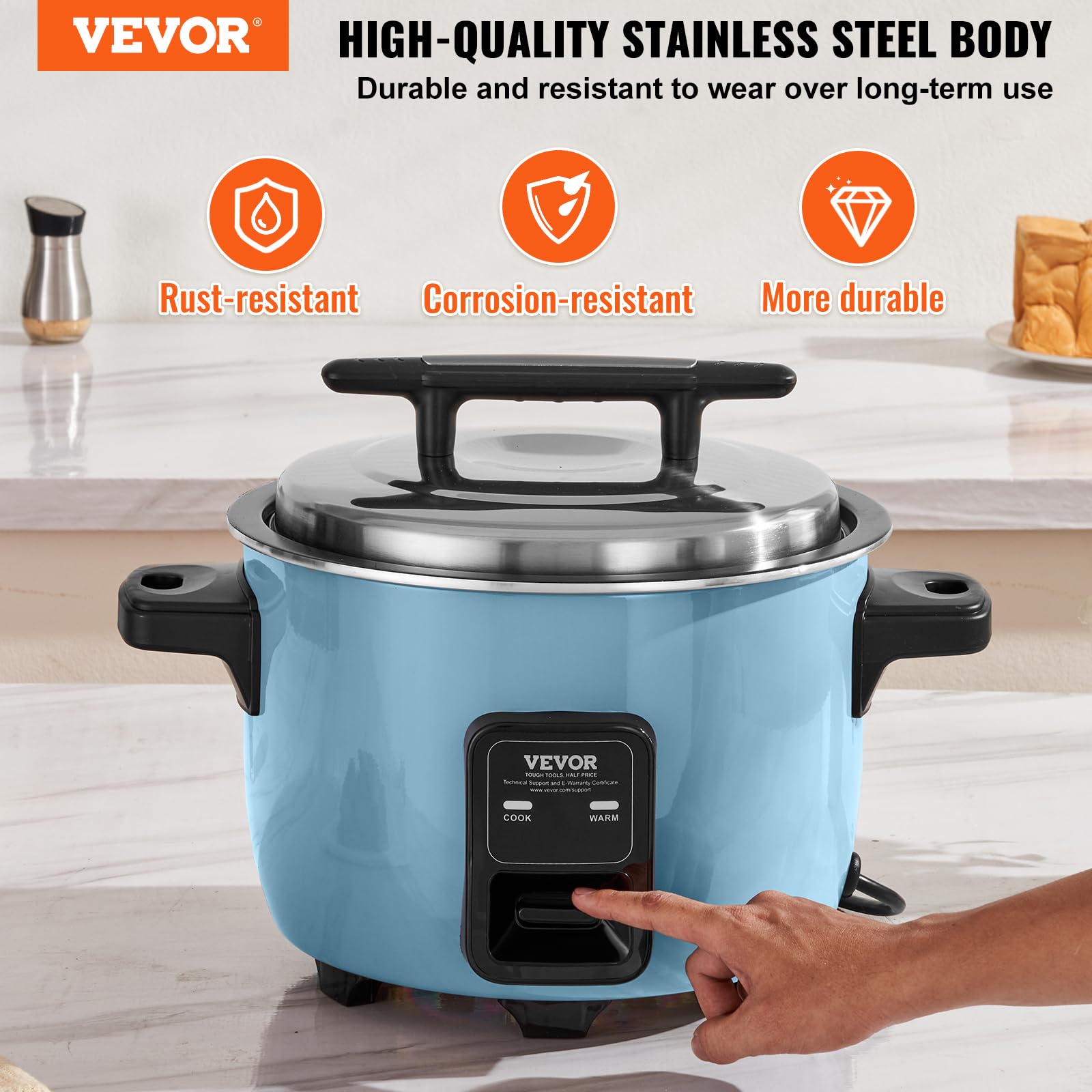 VEVOR Commercial Rice Cooker, 60-Cup Rice Cooker, 13.74 Qt / 13 Liter Large Rice Cooker and Warmer with Nonstick Inner Pot, Fast Cooking and 24-Hour Keep Warm, with Rice Cup and Paddle, for Restaurant