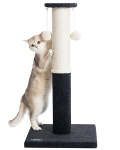 komicoll 34-inch tall cat scratching post for indoor cats, large carpet scratch post, sisal cat scratcher, sturdy and durable cat post with hanging ball