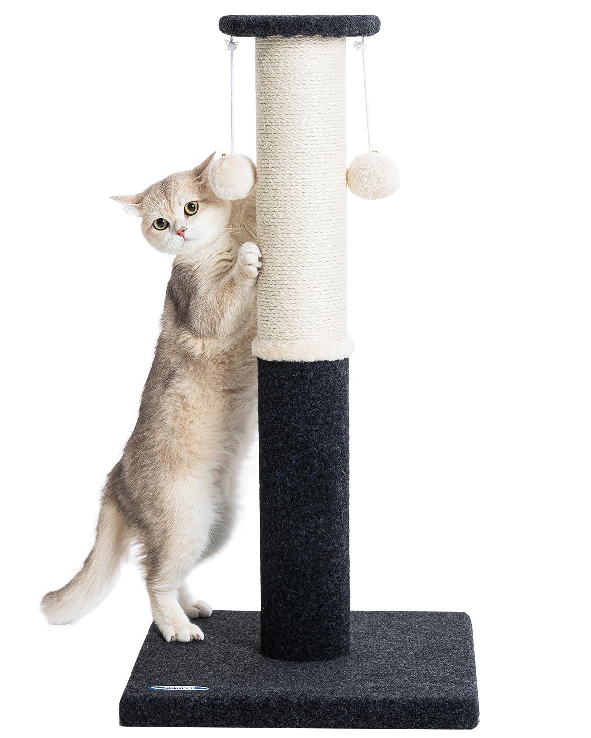 Komicoll 34-Inch Tall Cat Scratching Post for Indoor Cats, Large Carpet Scratch Post, Sisal Cat Scratcher, Sturdy and Durable Cat Post with Hanging Ball