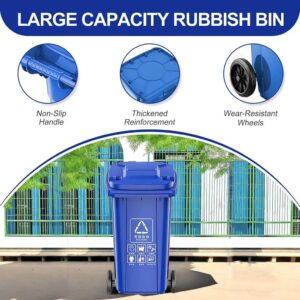 PSYBRYTHIA Outdoor Garbage Can with Wheels and Lid 80L 100L 120L 240L Heavy Duty Large Garbage Can Trash Container for Patios, Kitchens, and Outdoor Entertaining(Blue)