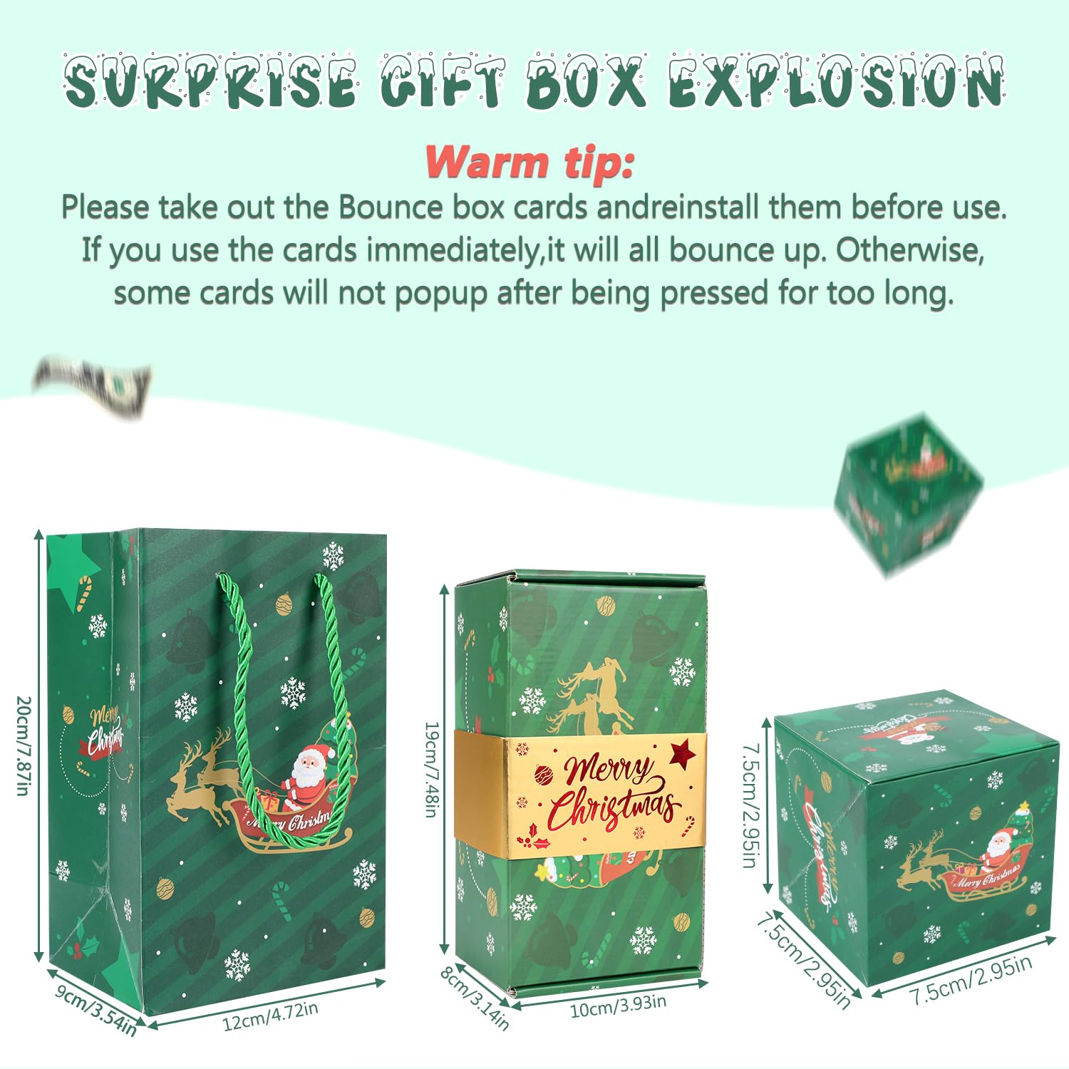 Surprise Gift Box Explosion for Money, Funoio Surprise Box Gift Box, Merry Christmas Surprise Gift Boxes, Folding Bouncing Pop-Up Explosion Gift Box, Pop Up Money Gift Box (Christmas Elk, 12 Pages)