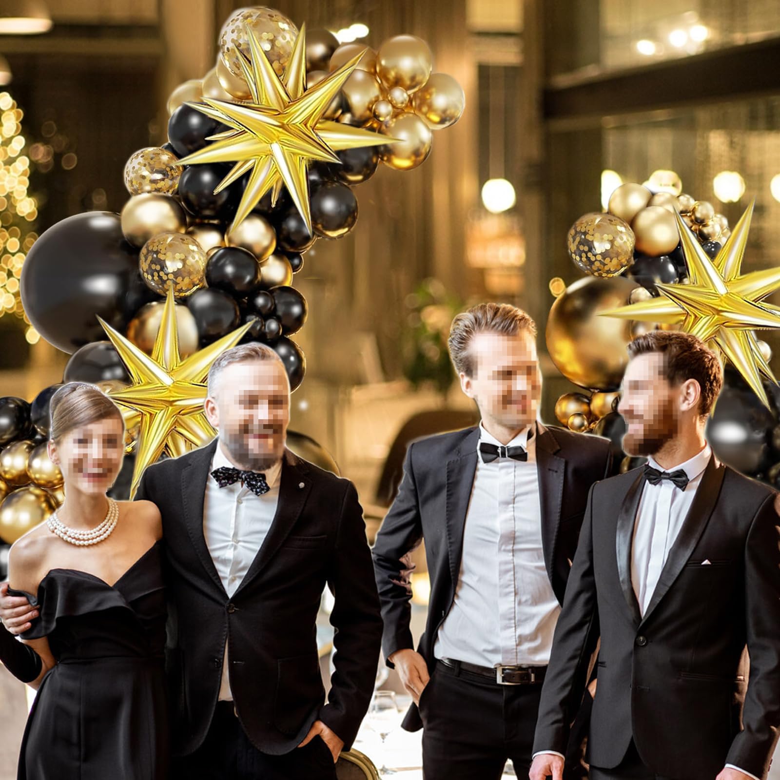 Black and Gold Balloon Arch Kit with 3pcs Starburst Balloons, 5 10 12 18 inch Black and Gold Garland Balloons for Graduation Bachelor Birthday Retirement Anniversary New Year Party Decorations