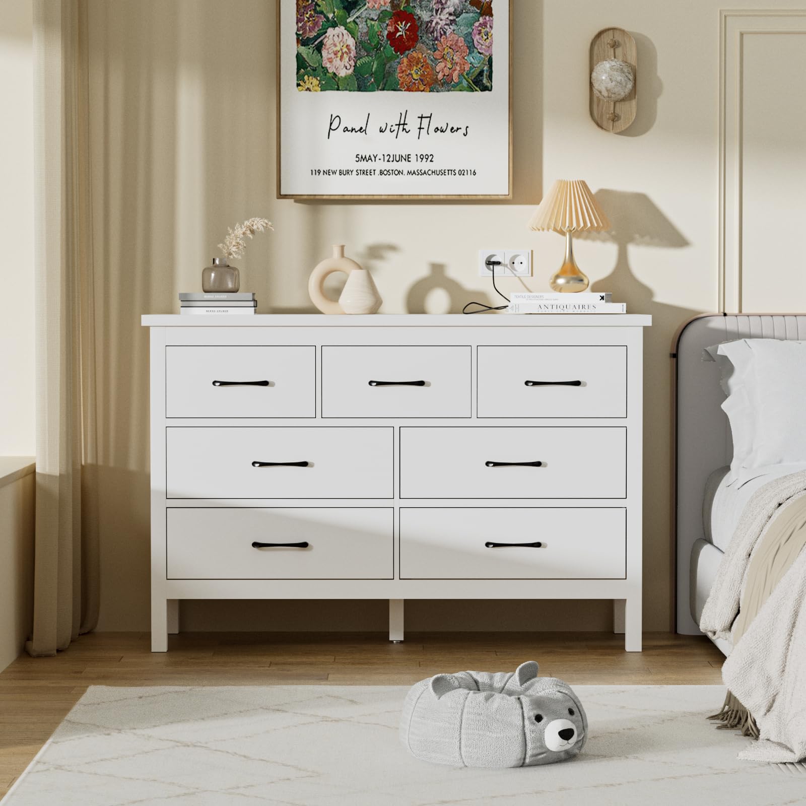 CARPETNAL White Dresser for Bedroom, 7 Drawer Dresser with Wide Drawers and Metal Handles, Woode Dressers & Chests of Drawers for Hallyway, Entryway.