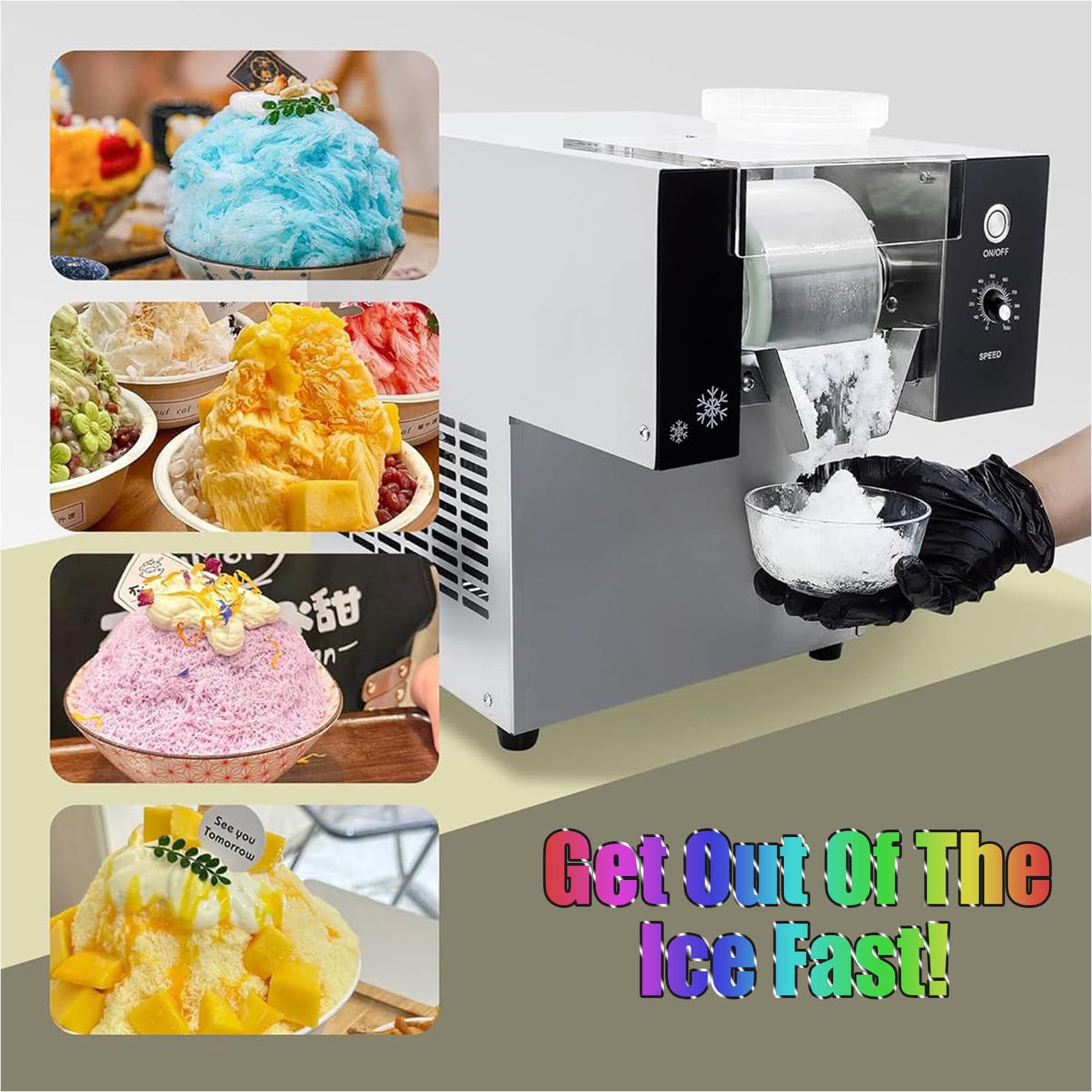 XURUIUS Small Commercial Snowflake Ice Machine, Korean Smoothie Machine, 360W Snowflake Ice Machine, Ice Crusher, Shaved Ice Machine (60KG)