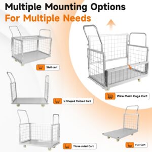 Platform Truck Cart with Cage,5IN1 Multi-Functional Cage Cart,Heavy Duty Flatbed Cart Load 2500LBS,40"×24" Push Cart for Laundry,Grocery, Storage