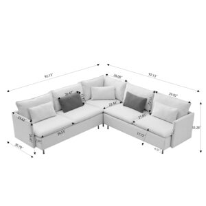 L Shaped Sectional Sofa Couch 5 Seater Living Room Corner Sofa Set , Modern Modular Sectional Sofa Couch ,Comfy Upholstered Sofa Couch ,Teddy Fabric with Deep Seater,Gold Leg,5Pillows Include (Grey)