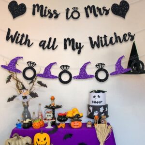 Halloween Miss To Mrs Witches Banner Bachelorette Party Garland Black Heart Ring Purple Hat Bridal Shower Wedding Supplies