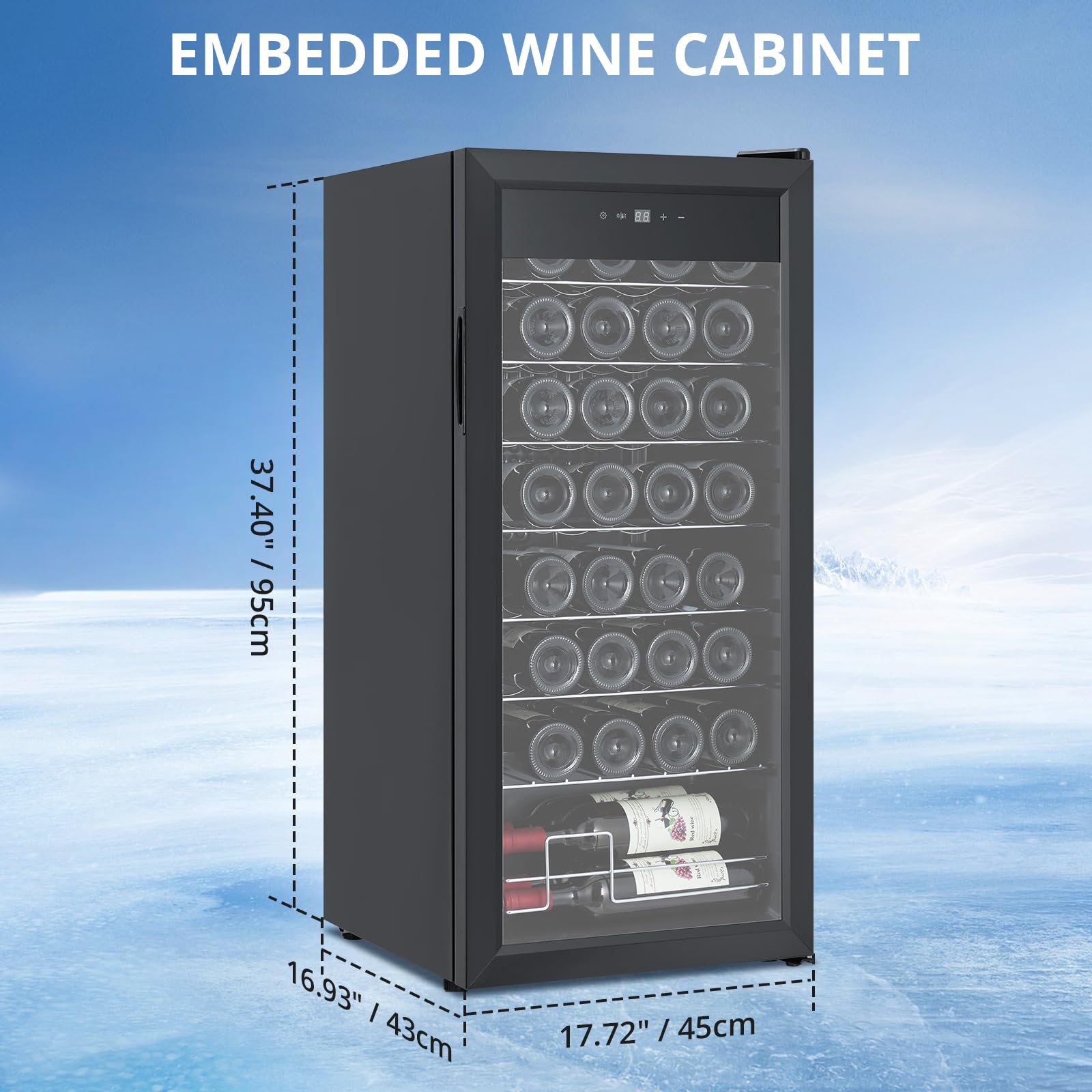 Takywep 32 Bottles Compressor Wine Cooler Refrigerator - 41℉-64℉ Freestanding Wine Cellar, Compact Design, Single Glass Door, Digital LED Touch Control, For Red, White, Champagne or Sparkling Wine