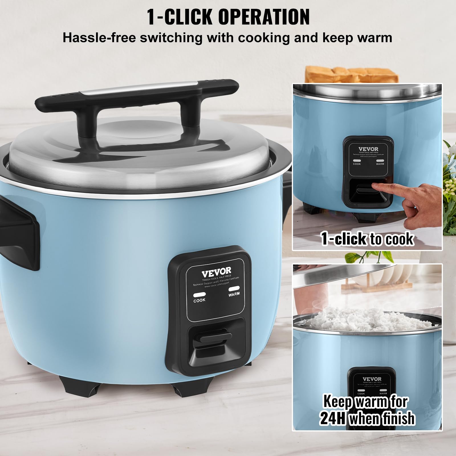 VEVOR Commercial Rice Cooker, 60-Cup Rice Cooker, 13.74 Qt / 13 Liter Large Rice Cooker and Warmer with Nonstick Inner Pot, Fast Cooking and 24-Hour Keep Warm, with Rice Cup and Paddle, for Restaurant