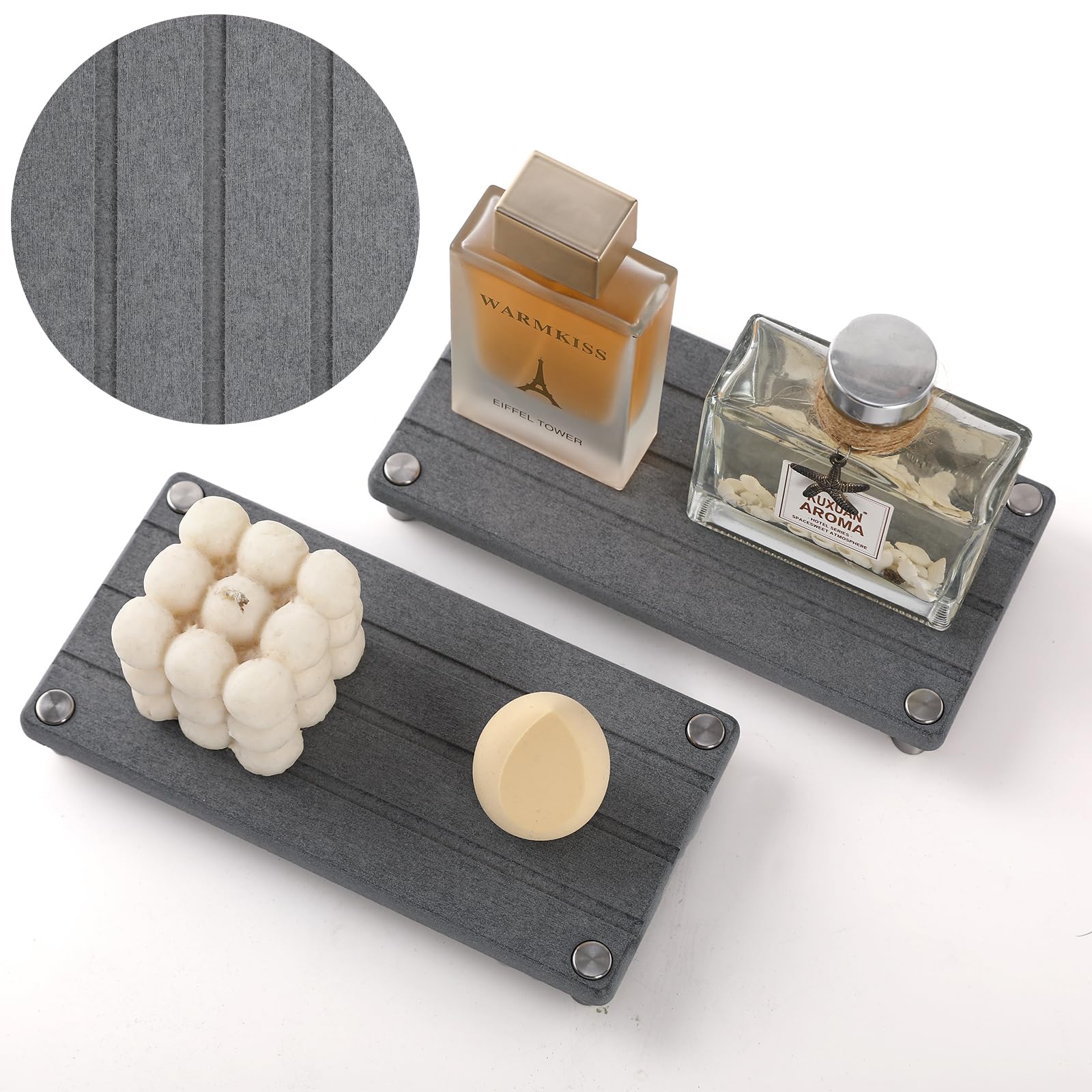 Lirongxing 3 Pack Drying Trays with Feet, Water Absorbing Stone Trays Diatomite Tray Instant Dry Sink Coasters, Kitchen Sponge Hand Soap Holder Countertop Fast Drying Counter Tray Stripe Drying Mat