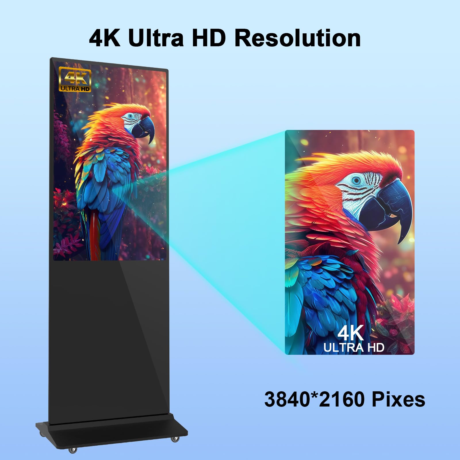 65 Inch Indoor Digital Signage, 4K UHD LCD Non-Touchscreen Floor Standing Digital Signage Interactive Displays, CMS and U-Disk Input Auto ADS Player Android OS