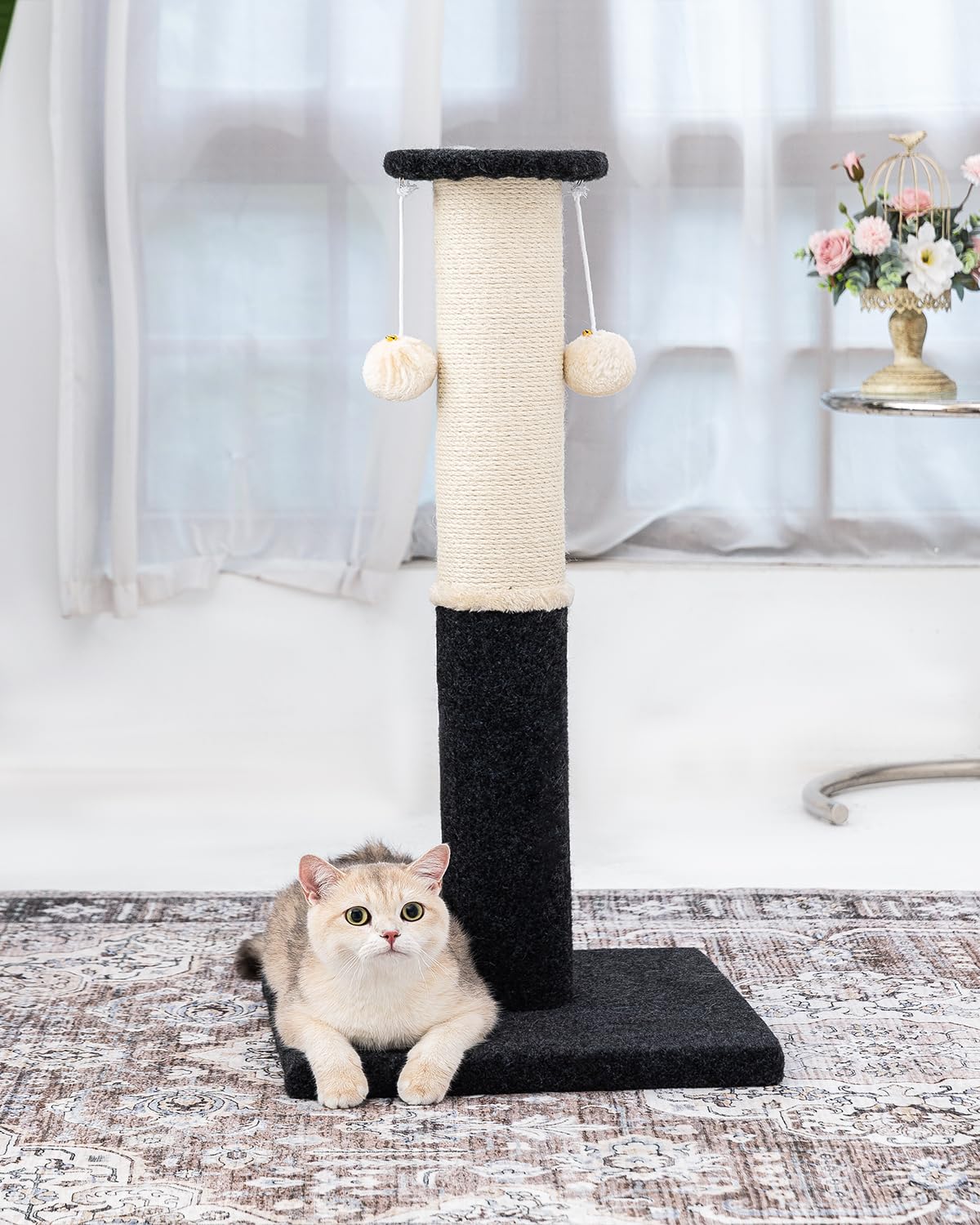 Komicoll 34-Inch Tall Cat Scratching Post for Indoor Cats, Large Carpet Scratch Post, Sisal Cat Scratcher, Sturdy and Durable Cat Post with Hanging Ball