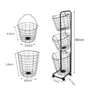 BAOKALER Removable 3 Tier Metal Rolling Laundry Basket Cart,Large Capacity Wire Basket Laundry Hamper with Wheels, Laundry Butler for Bathroom Bedroom Laundry Room