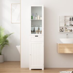 Hlivelood 67Inch Bathroom Cabinet, Tall Bathroom Storage Cabinet with Drawer and Adjustable Shelf, Floor Freestanding Cabinet for Bathroom, Kitchen, Living Room, White