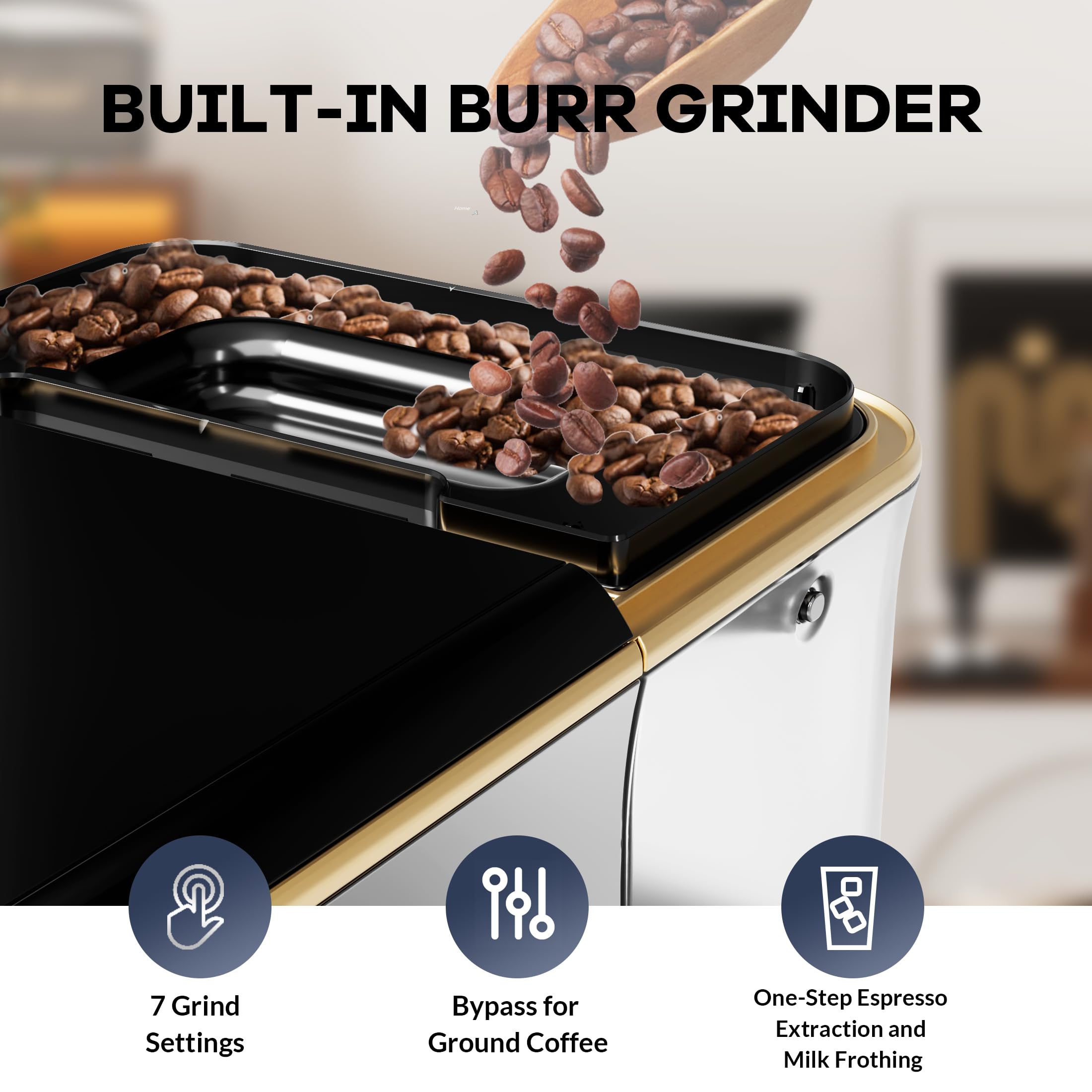 Super Automatic Espresso Machine, 20 Bar Built-In Burr Grinder & Milk Frother, Milk Container and Intuitive Touch Display, Bean-to-Cup Coffee Maker for Espresso, Cappuccino, Latte, Iced Coffee