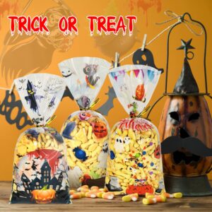 Lanfixilly Halloween Cellophane Treat Bags, 150 PCS Halloween Candy Bags, Halloween Treat Bags, 6 Styles Halloween Goodie Bags Gifts Bags with Twist Ties for Trick or Treat Party Favors Supplies