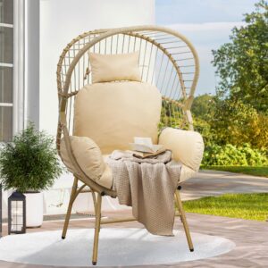 yitahome egg chairs wicker chair egg lounge chair with cushion egg basket chair pe rattan chair with legs 330lbs for patio, garden, backyard, porch, beige