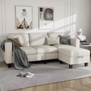 couches for living room - sectional sofa l shaped cloud couch-small modular 3 seat-comfy linen with storage deep seat sofa,washable covers-suitable for living room-apartment-office-bedroom-beige