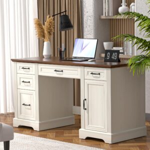 ahb 58" executive desk, home office desk with drawers and cabinet, wooden workstation with storage, farmhouse desk for writing, studying, working