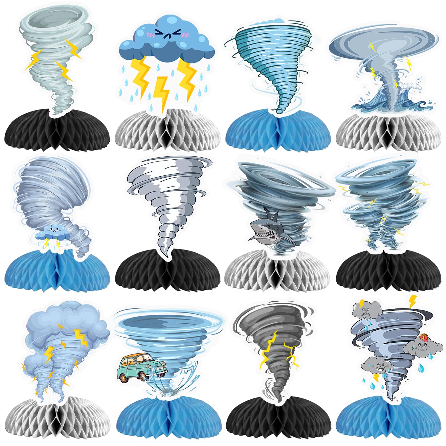 12 PCS Tornado Honeycomb Centerpieces, Tornado Birthday Party Decorations Tornado Weather Table Centerpieces Decorations Supplies for Kids Teens Boys Girls Baby Shower