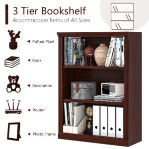 Zhiseek 3-Tier Bookshelf Basic Book Case, Wooden Storage Shelves Rustic Bookshelf, D:12.8" x W: 30.7" x H: 41.8", Sturdy Display Cabinet for Living Room, Library, Office, Bedroom (Cherry, 3-Tier)