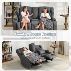 65" Loveseat Recliner Reclining Loveseat with Console - Comfy Manual RV Recliner Loveseat Sofa Couch Home Theater Seating with Pillows, Cup Holders - Recliner Chair for Living Room RV Furniture