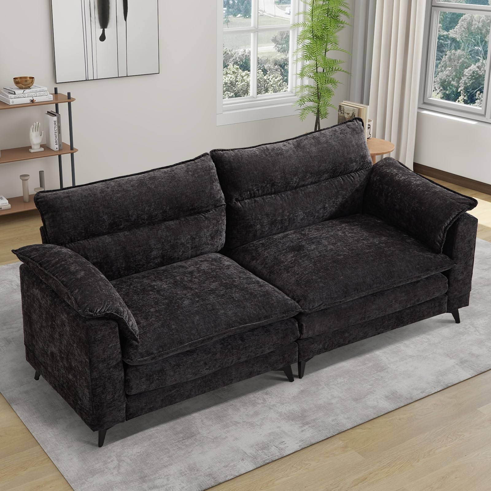 DRMBOOK 83.5" Comfy Couch Home Sofa Living Room Love Seat Couches, Morden Chenille Soft Upholstered Small Sofa Couch (Black)